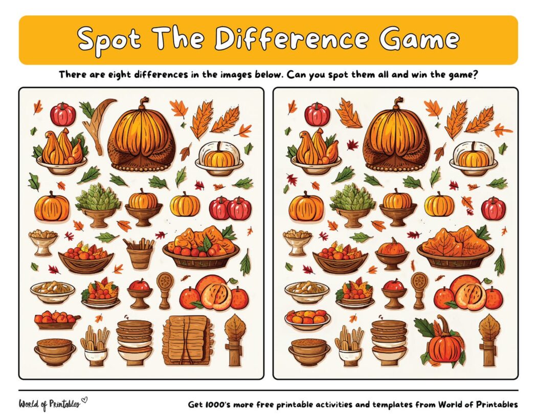 Spot The Difference Thanksgiving Games - World of Printables