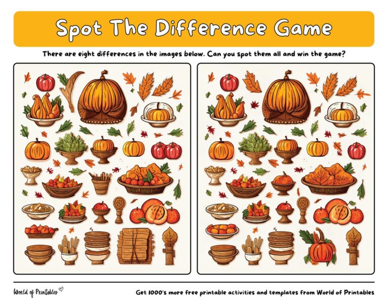 Spot The Difference Thanksgiving Games - World of Printables