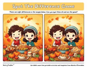 Spot The Difference Thanksgiving Games - World of Printables