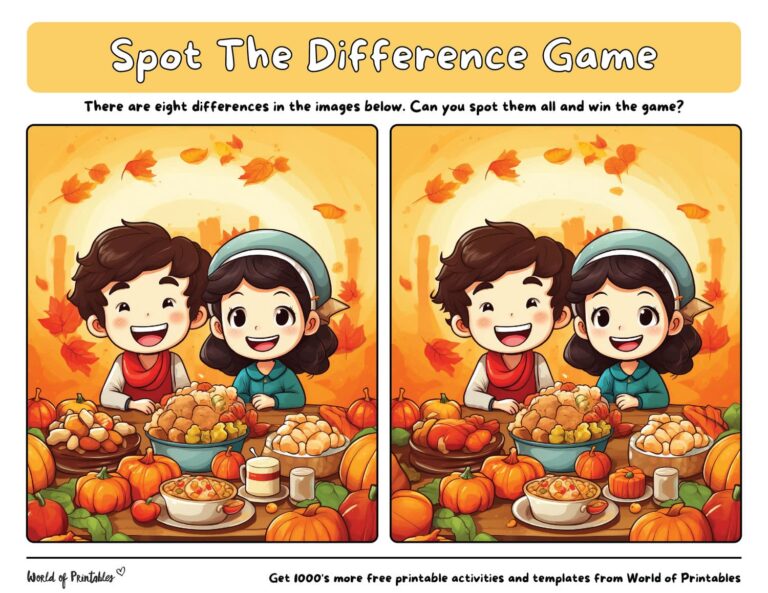 Spot The Difference Thanksgiving Games - World of Printables