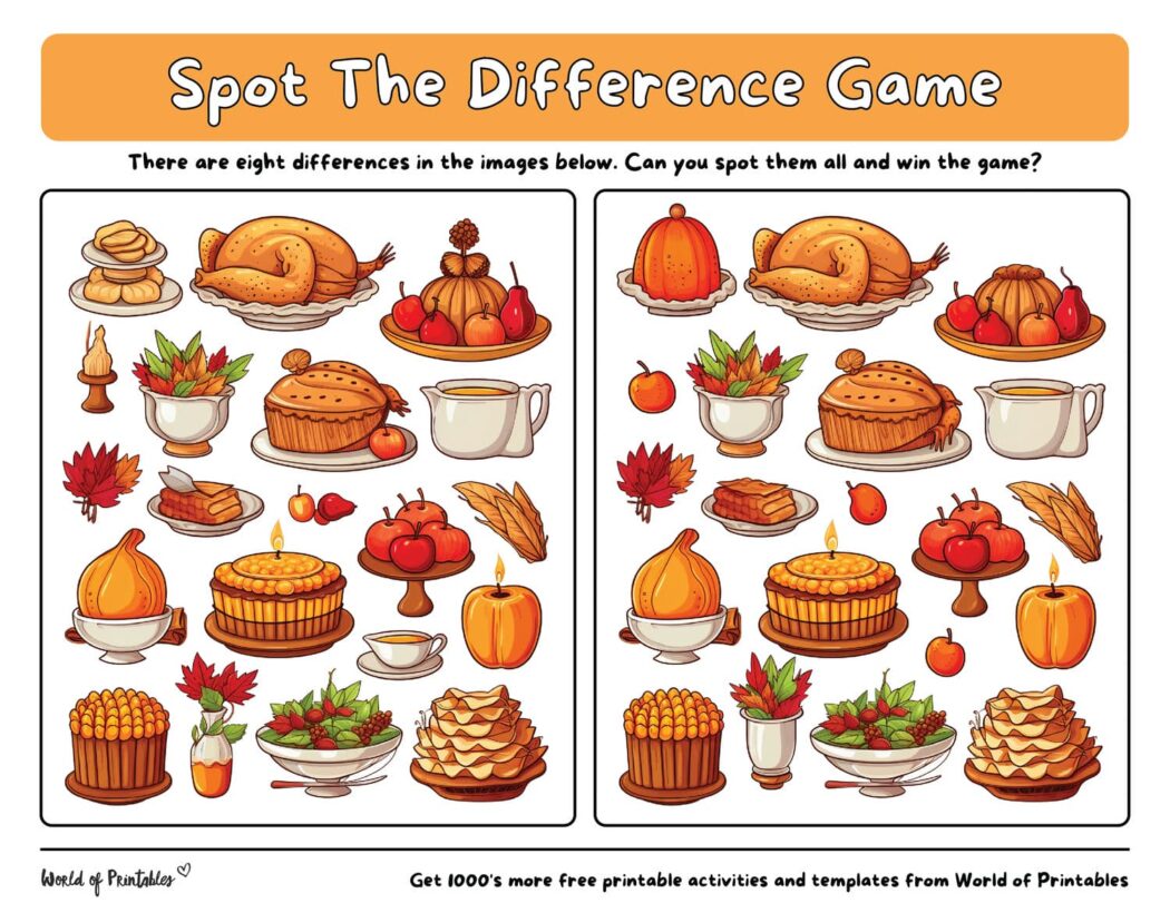 Spot The Difference Thanksgiving Games - World of Printables