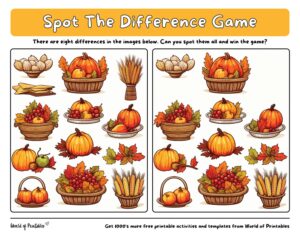 Spot The Difference Thanksgiving Games - World of Printables