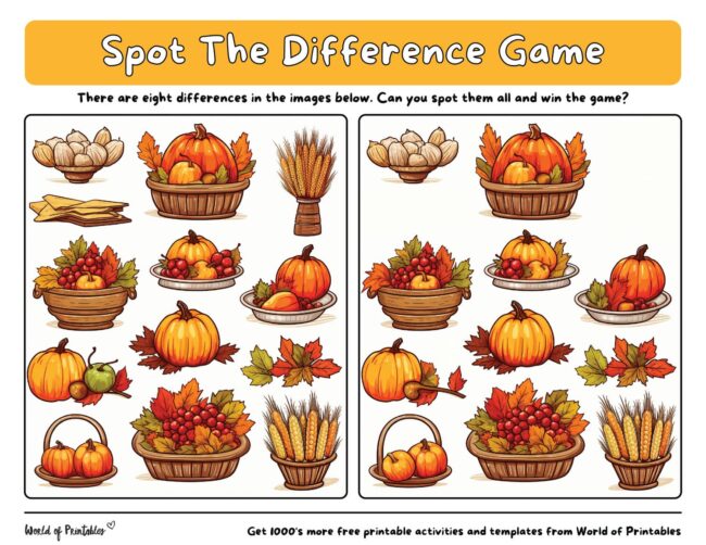 Spot The Difference Thanksgiving Games - World of Printables