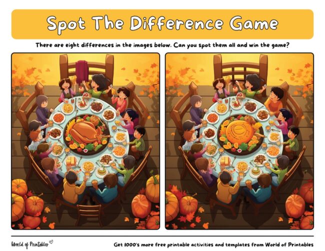 Spot The Difference Thanksgiving Games - World of Printables