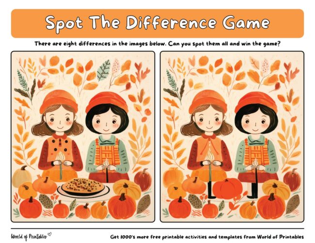 Spot The Difference Thanksgiving Games - World of Printables