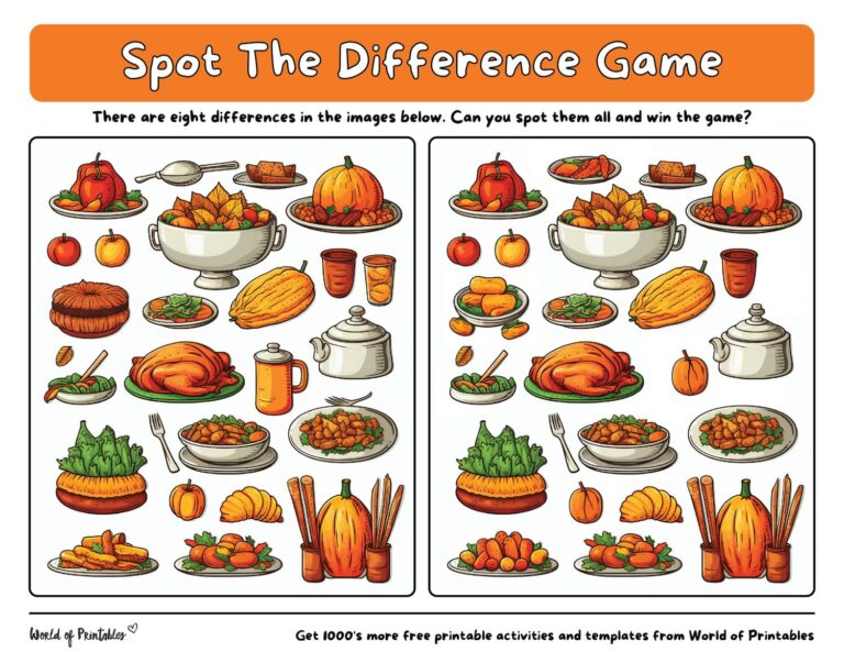 Spot The Difference Thanksgiving Games - World of Printables