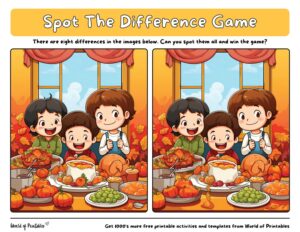 Spot The Difference Thanksgiving Games - World of Printables