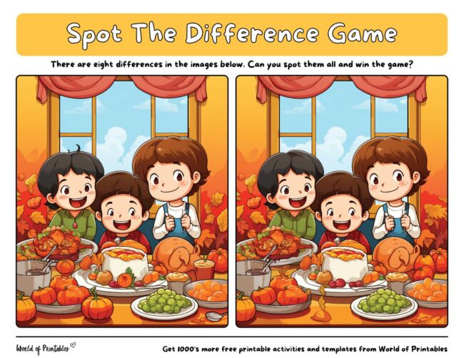 Spot The Difference Thanksgiving Games - World of Printables