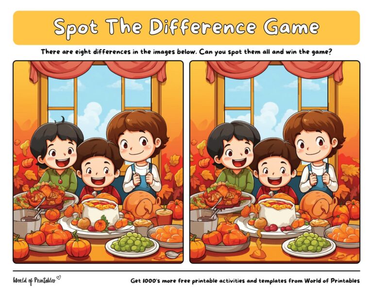 Spot The Difference Thanksgiving Games - World of Printables