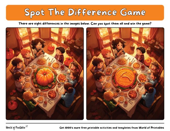 Spot The Difference Thanksgiving Games - World of Printables