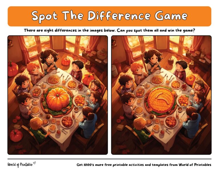 Spot The Difference Thanksgiving Games - World of Printables