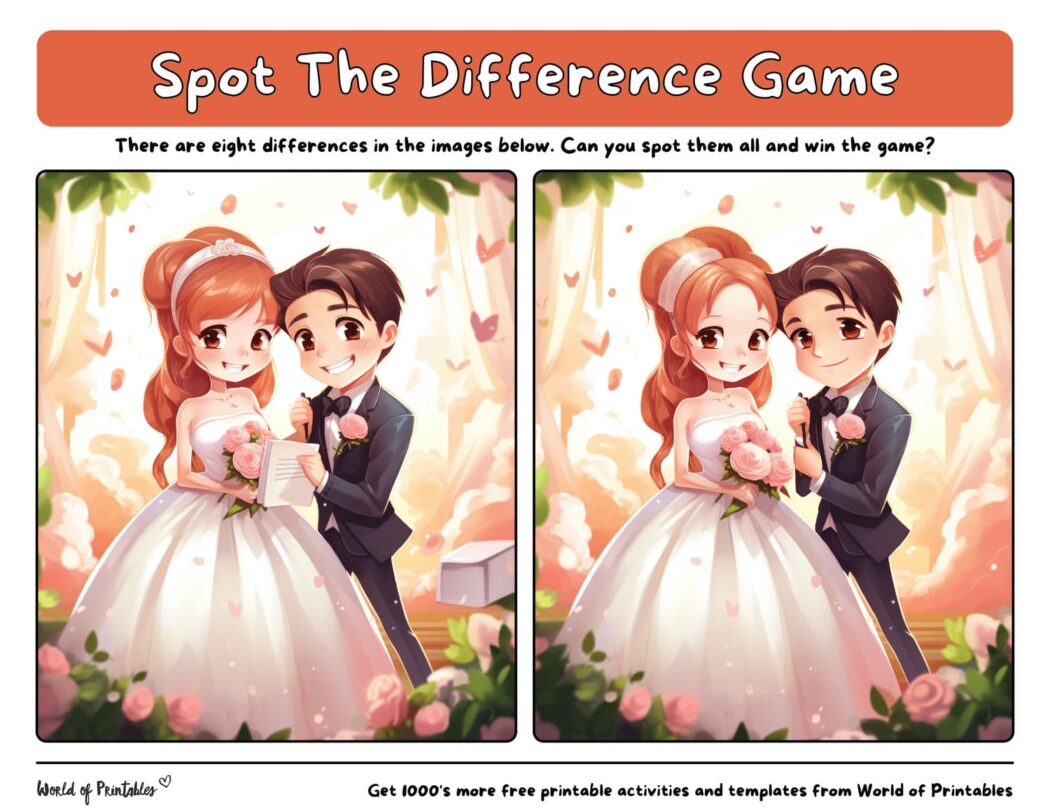 Spot The Difference Wedding Games - World of Printables