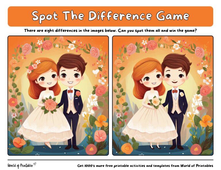 Spot The Difference Wedding Games - World of Printables