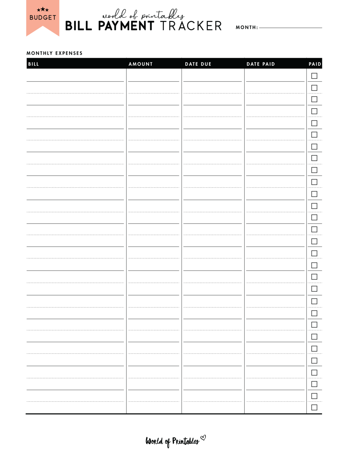 FREE Printable Bill Tracker PDF - World of Printables