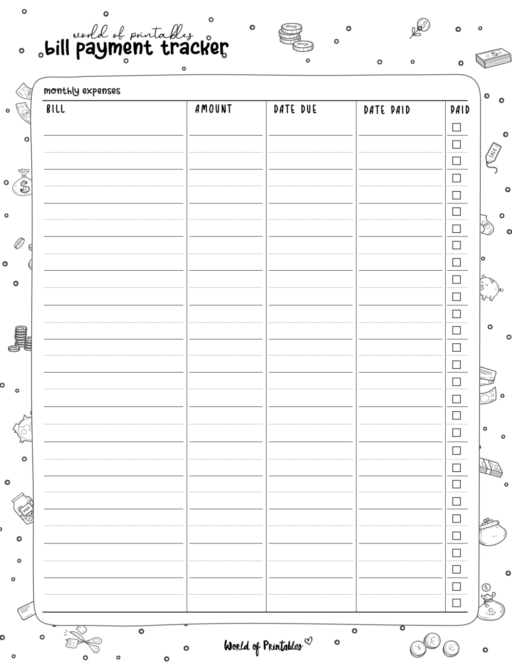 FREE Printable Bill Tracker PDF - World of Printables