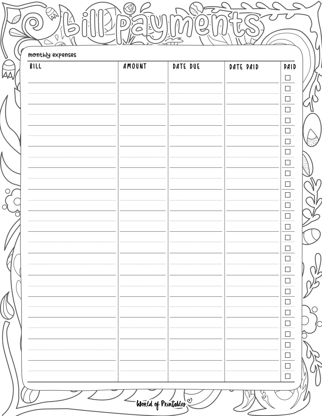 FREE Printable Bill Tracker PDF - World of Printables