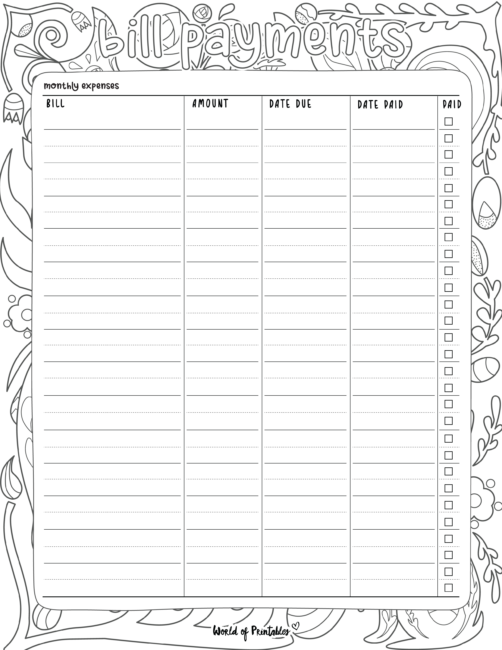 FREE Printable Bill Tracker PDF - World of Printables