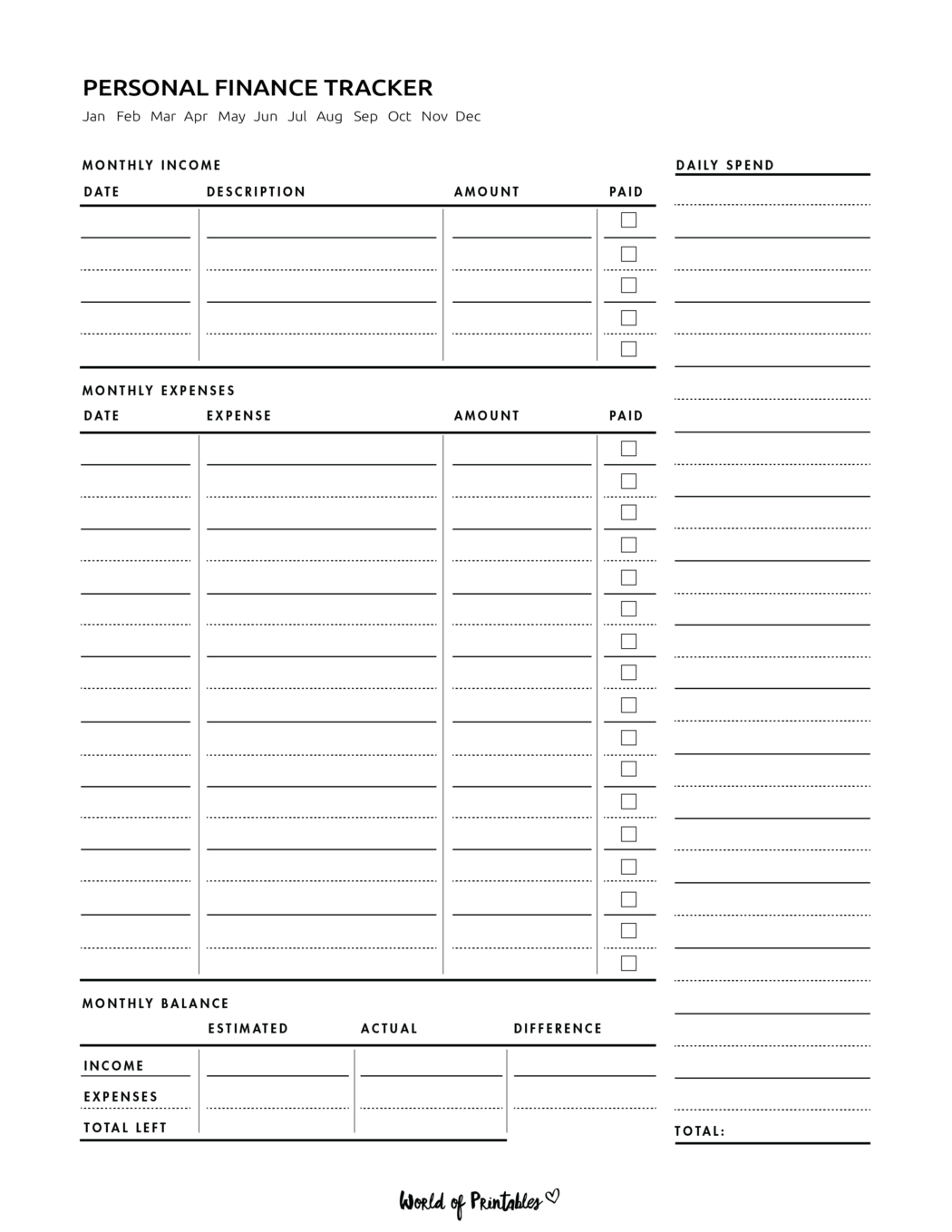 Printable Personal Finance PDF - World of Printables