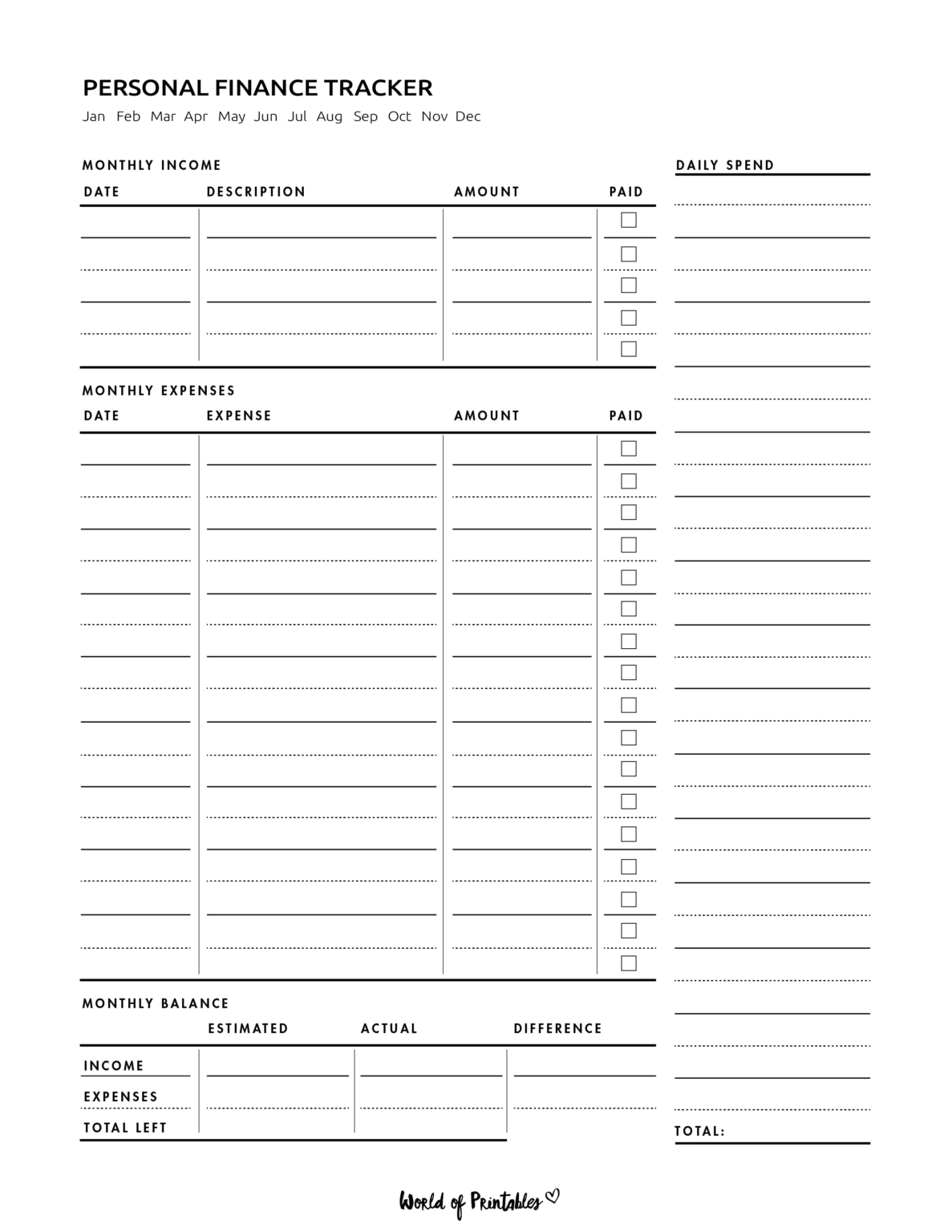 Printable Personal Finance PDF - World of Printables