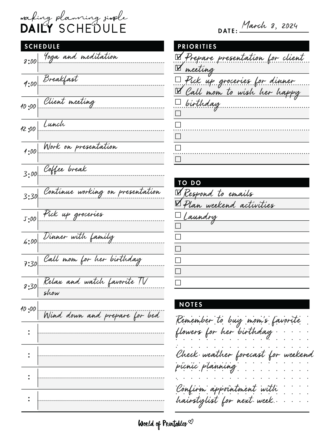 Daily Schedule Templates - World of Printables
