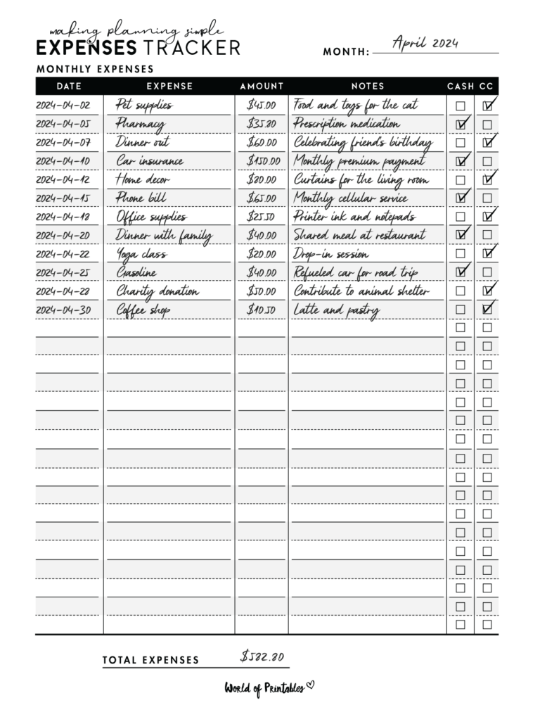 Expense Tracker Templates - World of Printables