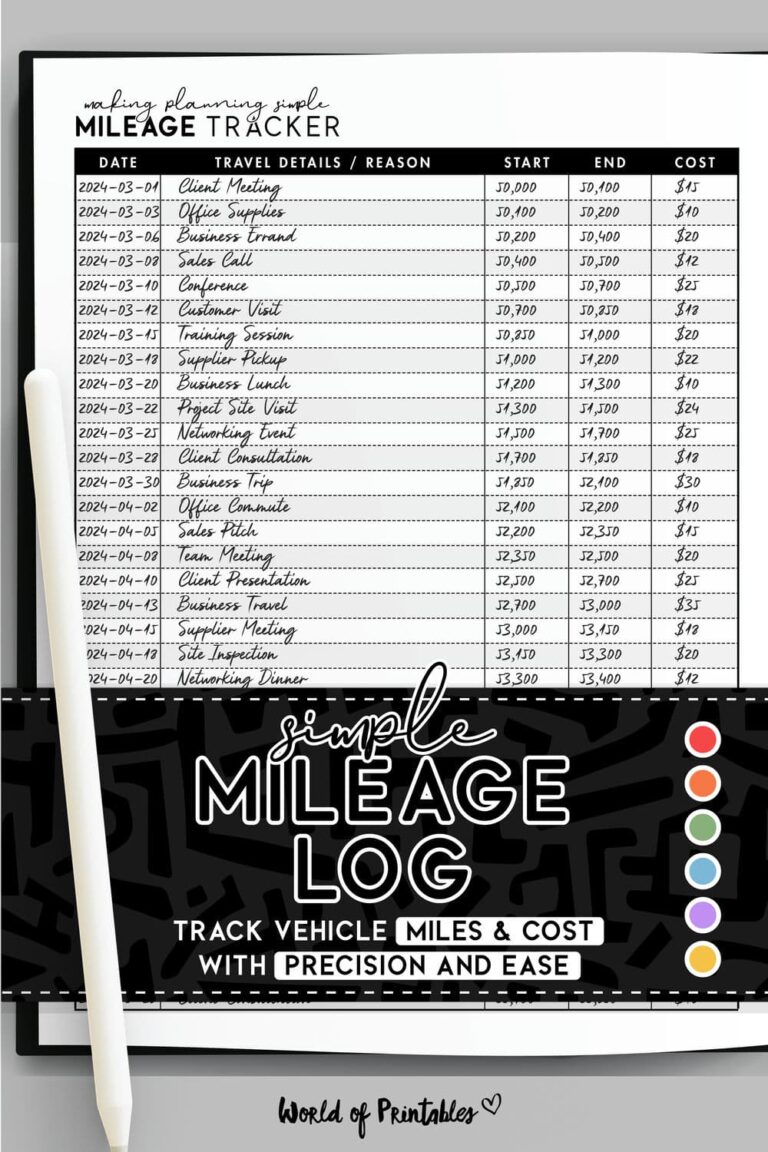 Mileage Log Templates - 15 Best Styles - World of Printables