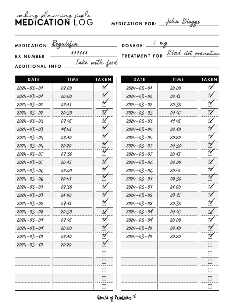 Medication Log - 8 of the Best Templates - World of Printables