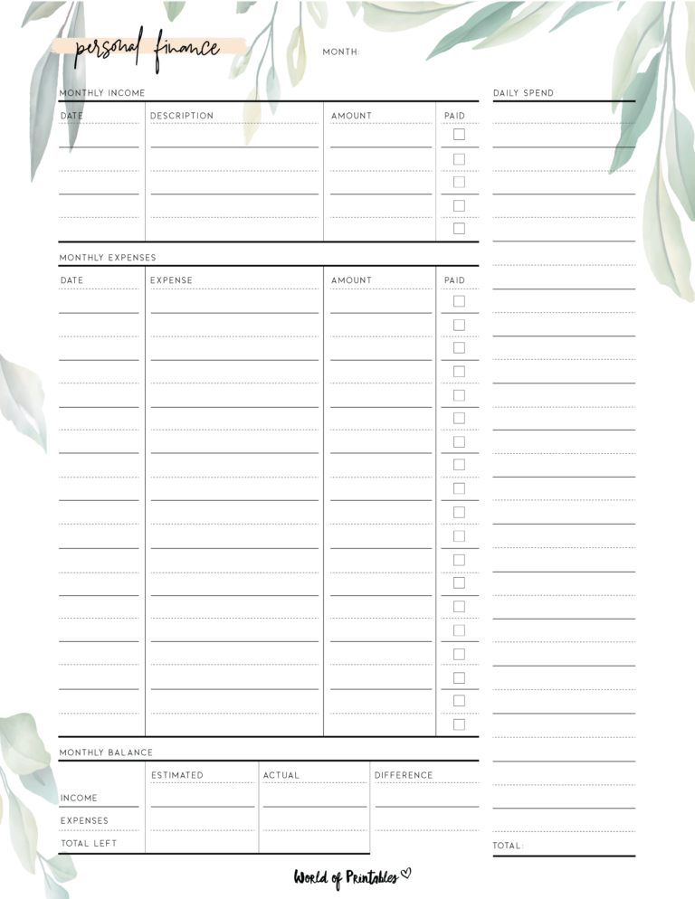 Printable Personal Finance PDF - World of Printables