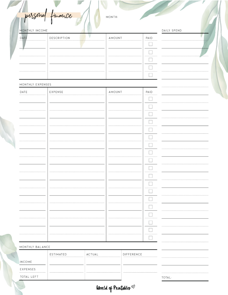 Printable Personal Finance PDF - World of Printables