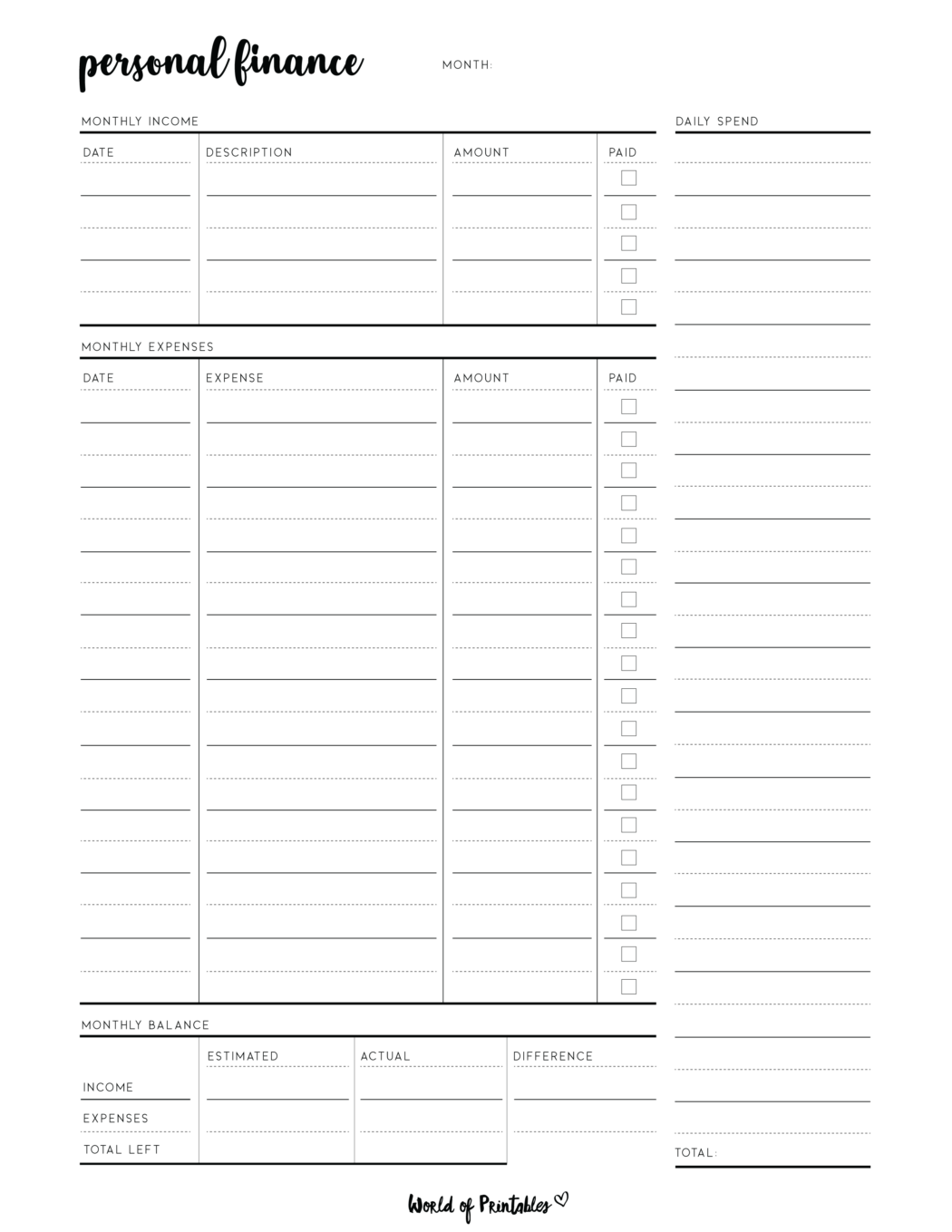 Printable Personal Finance PDF - World of Printables