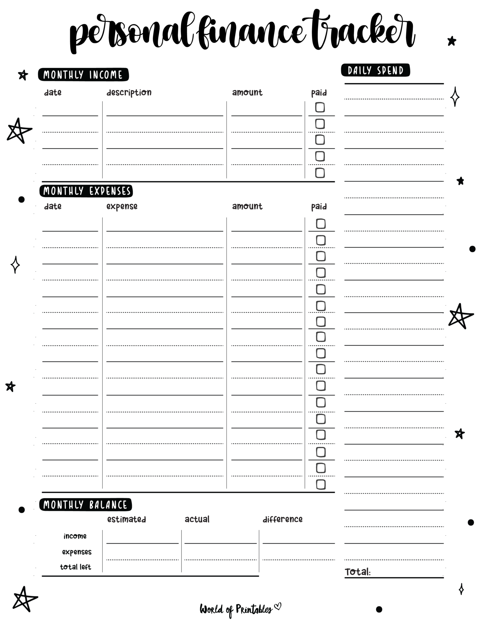Printable Personal Finance PDF - World of Printables