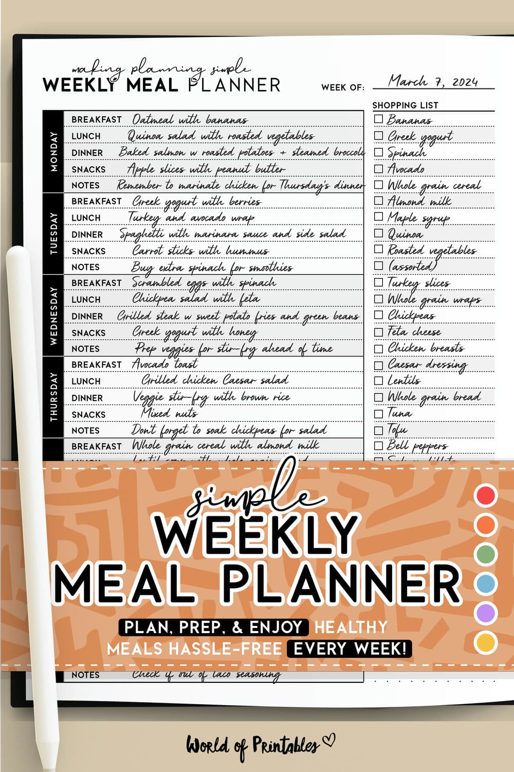 Weekly Meal Planner Templates - World of Printables