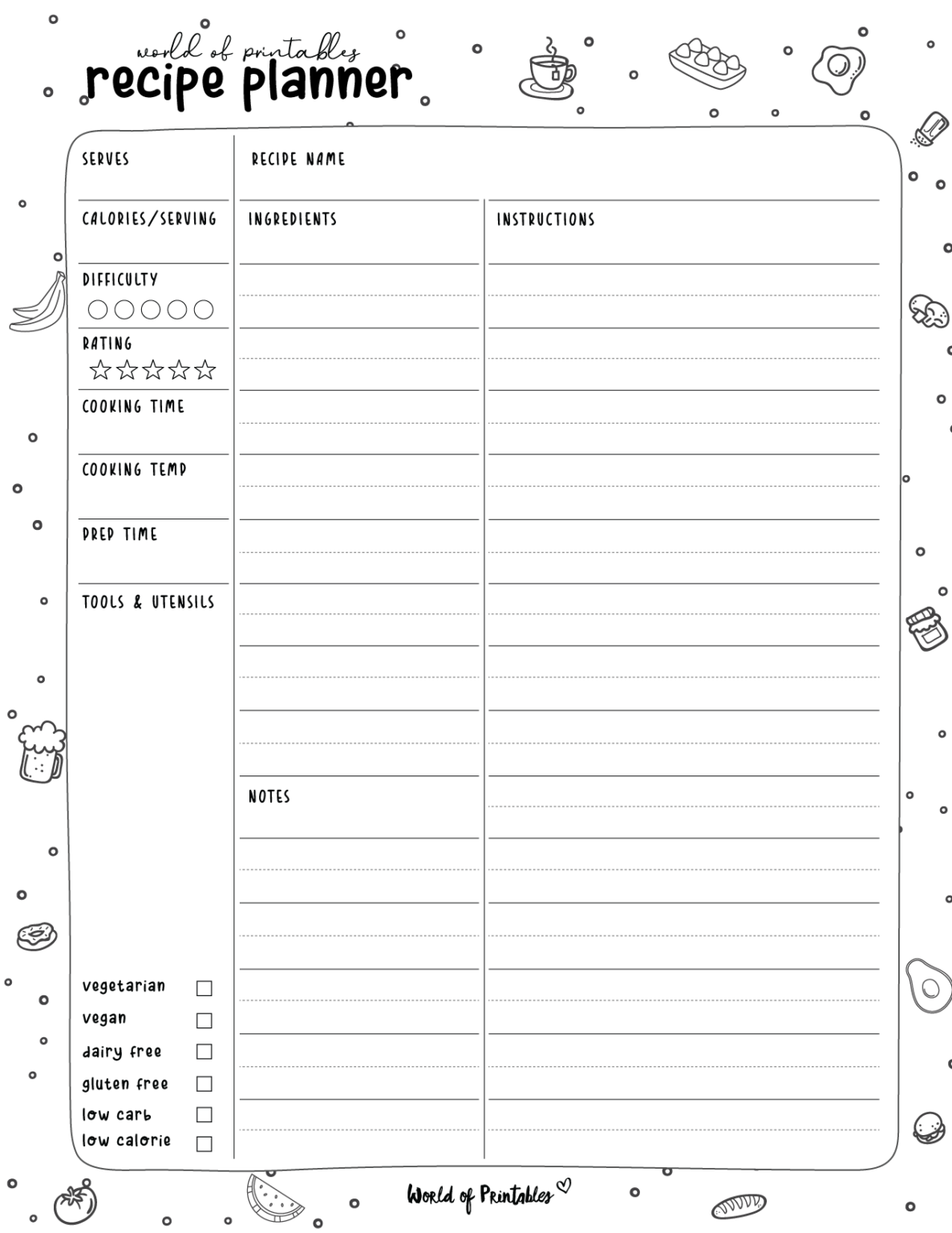 Free Printable Recipe Templates - World of Printables