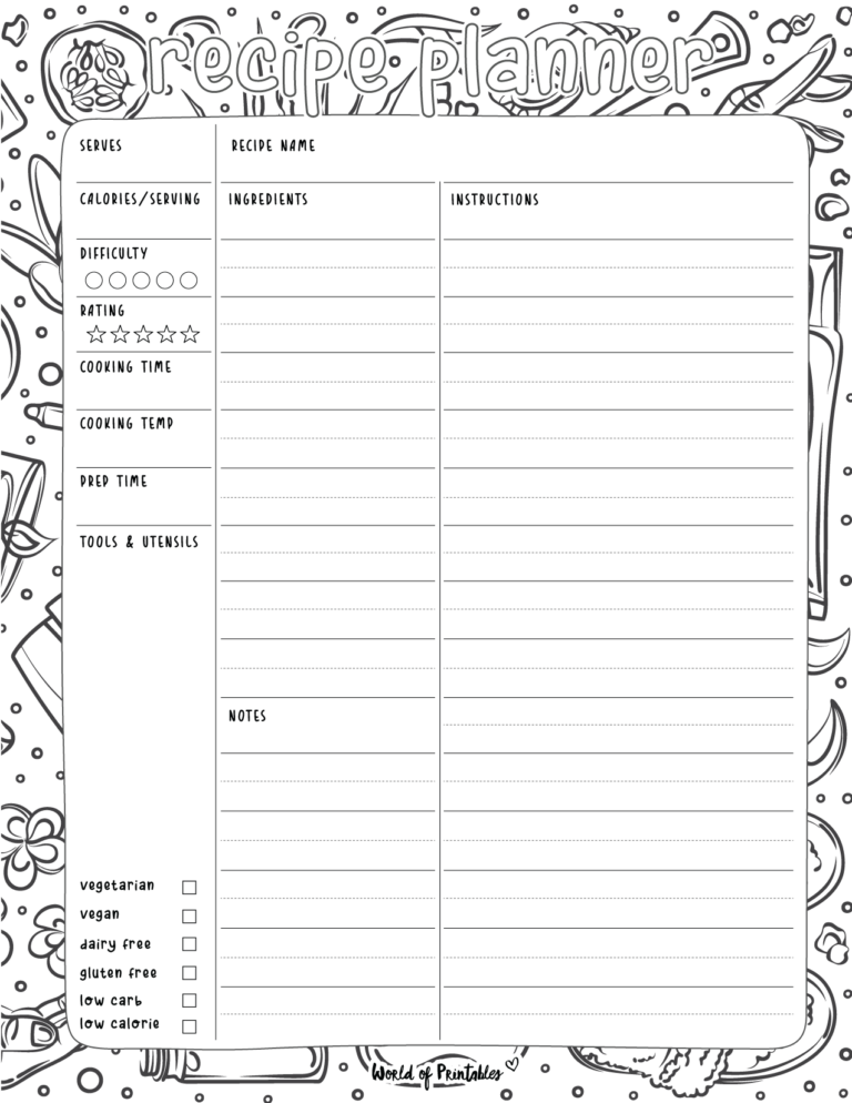Free Printable Recipe Templates - World of Printables