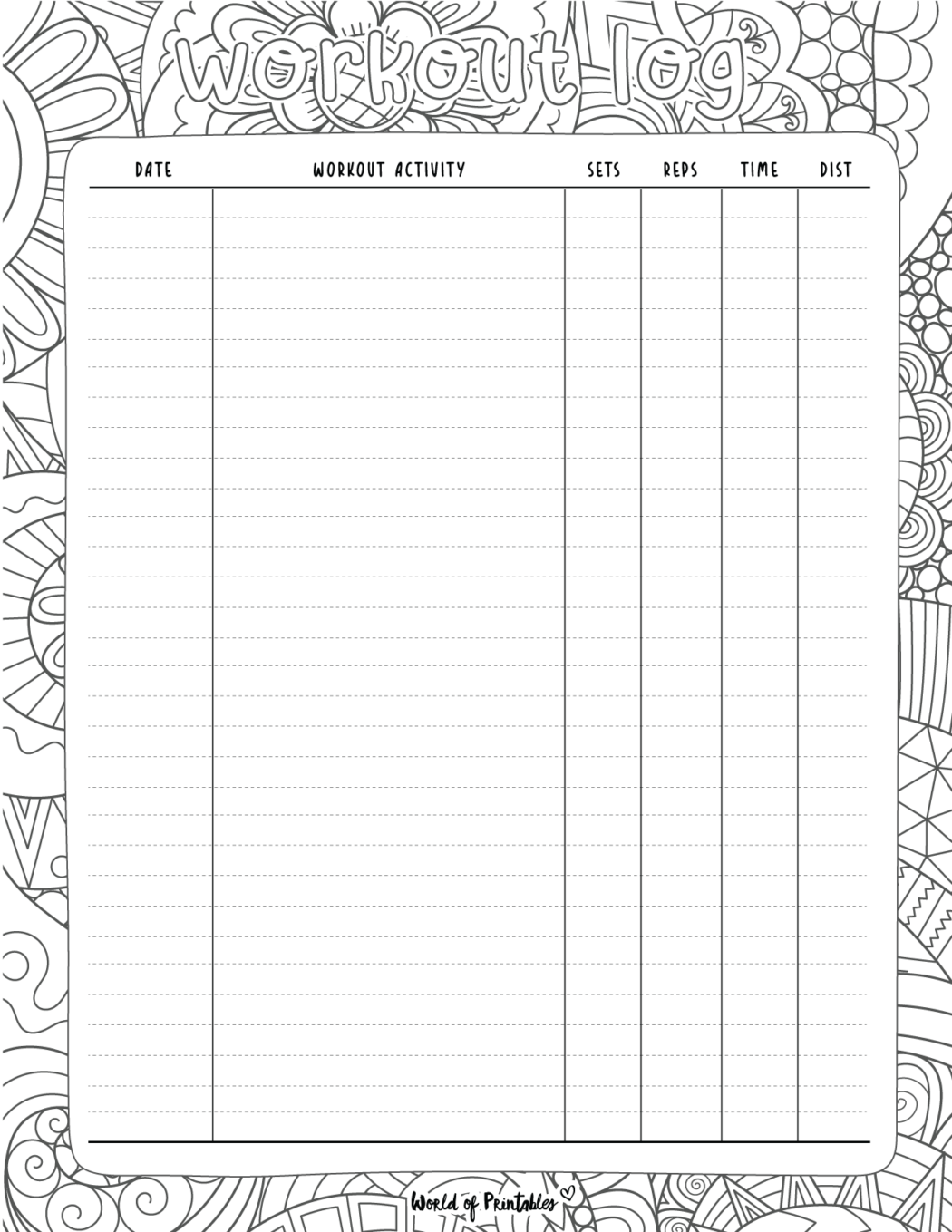 Printable Simple Workout Log Templates - World of Printables
