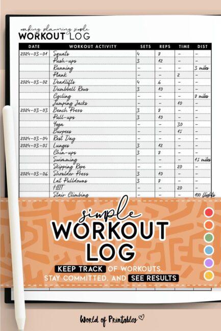 Printable Simple Workout Log Templates - World of Printables