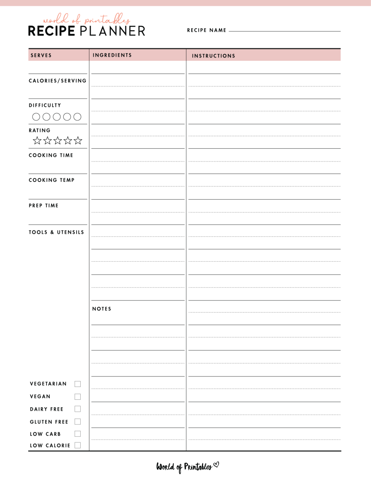 Free Printable Recipe Templates - World of Printables