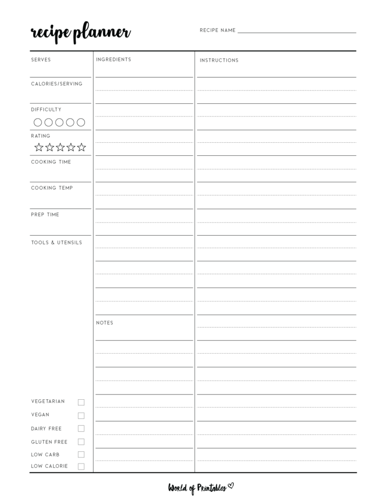 Free Printable Recipe Templates - World of Printables