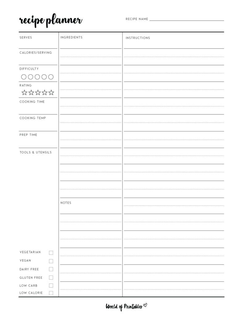 Free Printable Recipe Templates - World of Printables