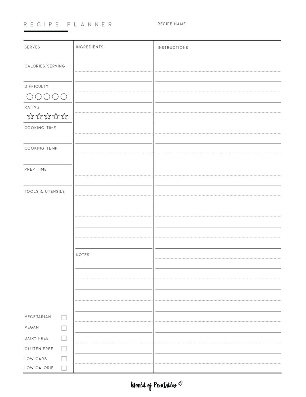 Free Printable Recipe Templates - World of Printables