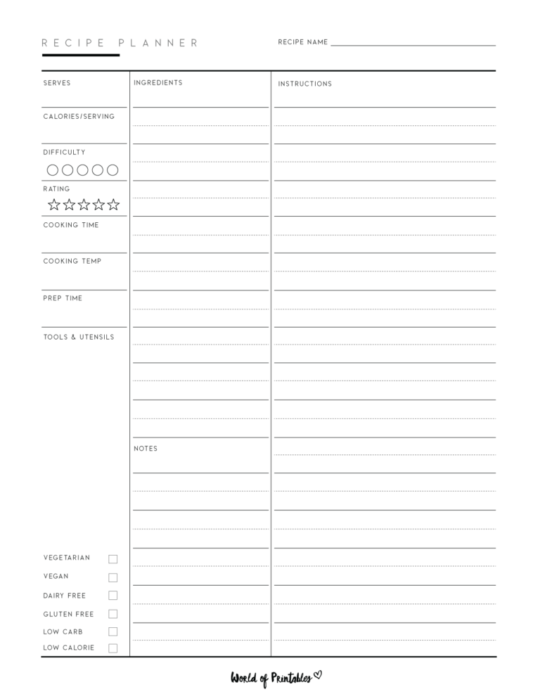 Free Printable Recipe Templates - World of Printables