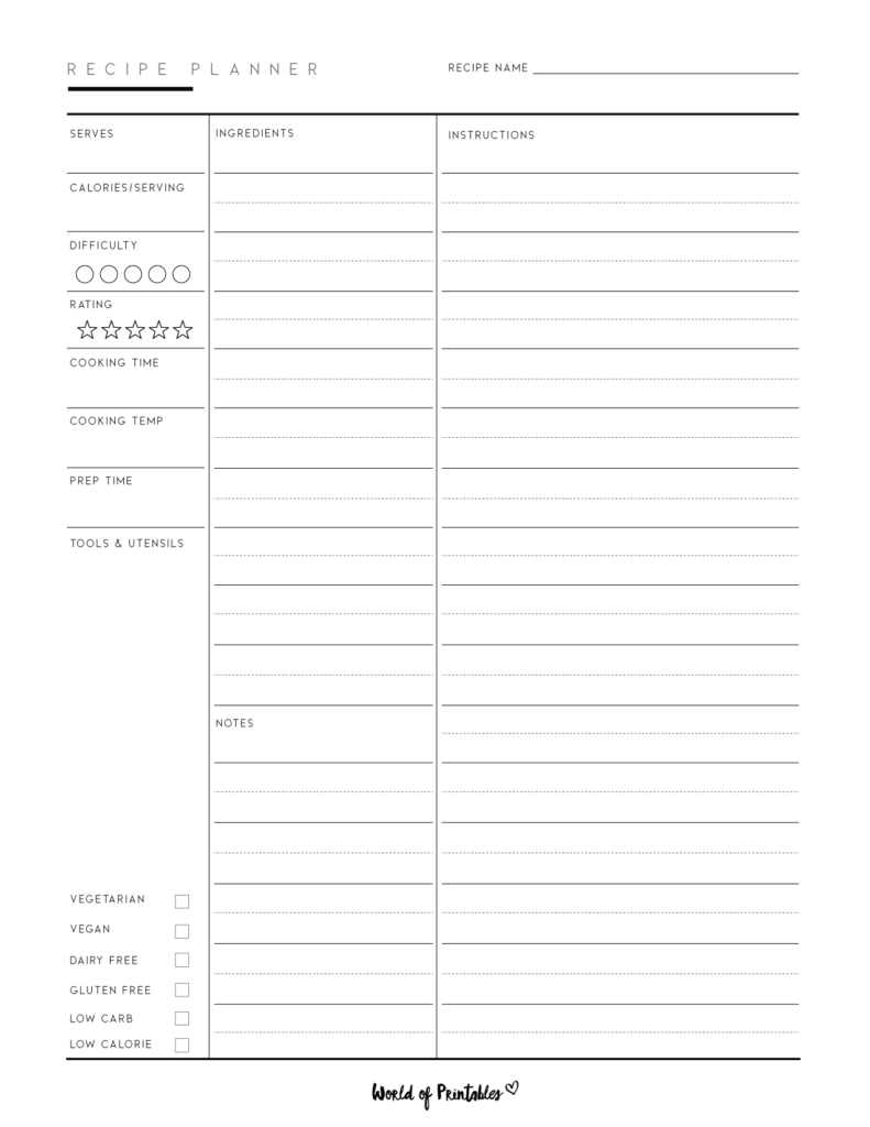 Free Printable Recipe Templates - World of Printables
