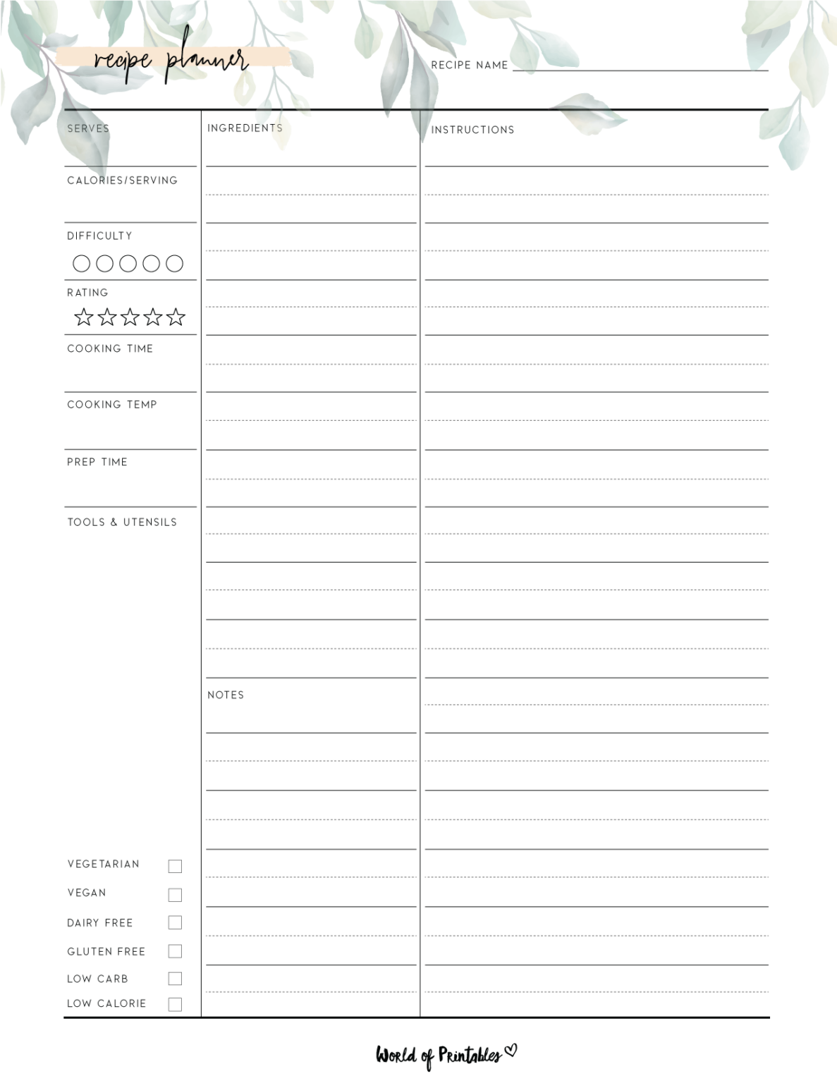 Free Printable Recipe Templates - World of Printables