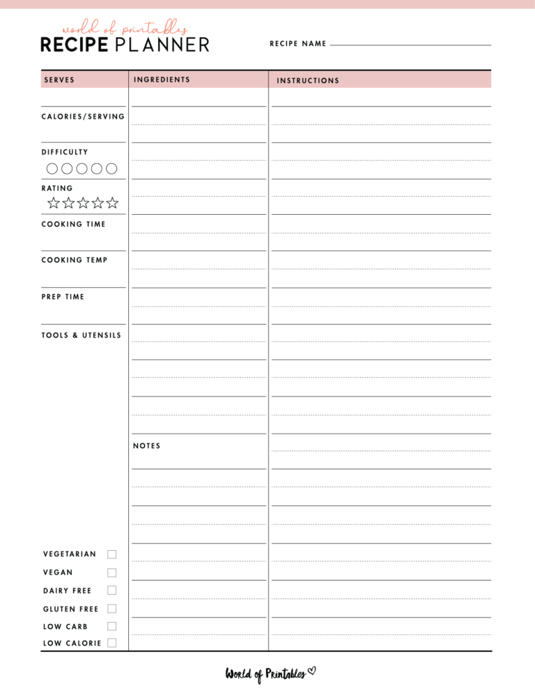 Free Printable Recipe Templates - World of Printables