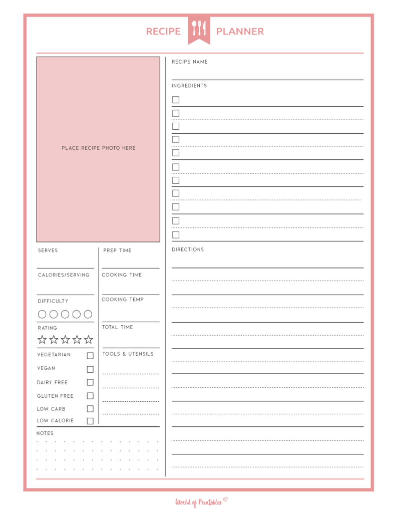 Free Printable Recipe Templates - World of Printables