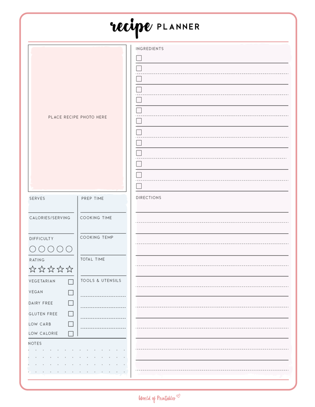Free Printable Recipe Templates - World of Printables