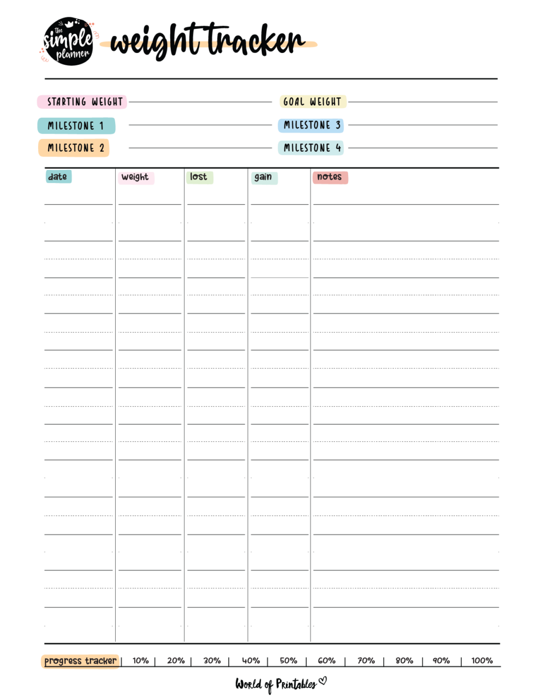Free Weight Tracker Templates - World of Printables