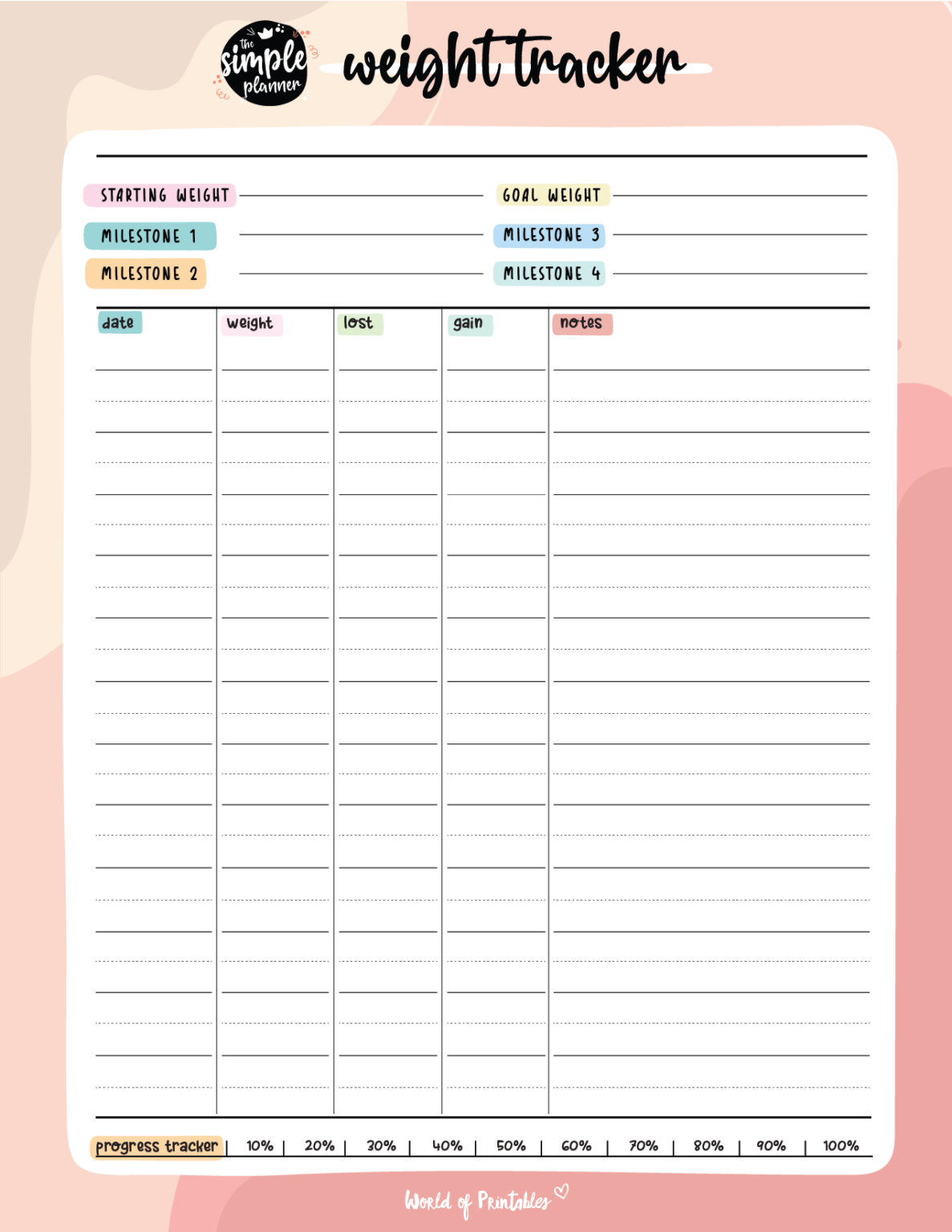 Free Weight Tracker Templates - World of Printables