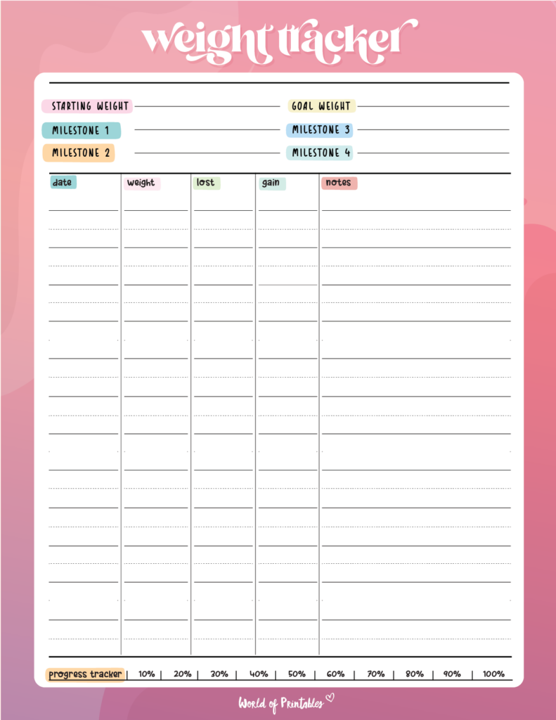 Free Weight Tracker Templates - World of Printables