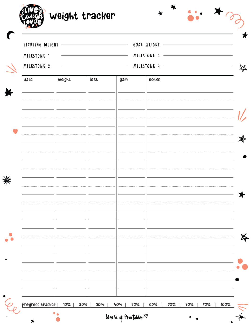 Free Weight Tracker Templates - World of Printables